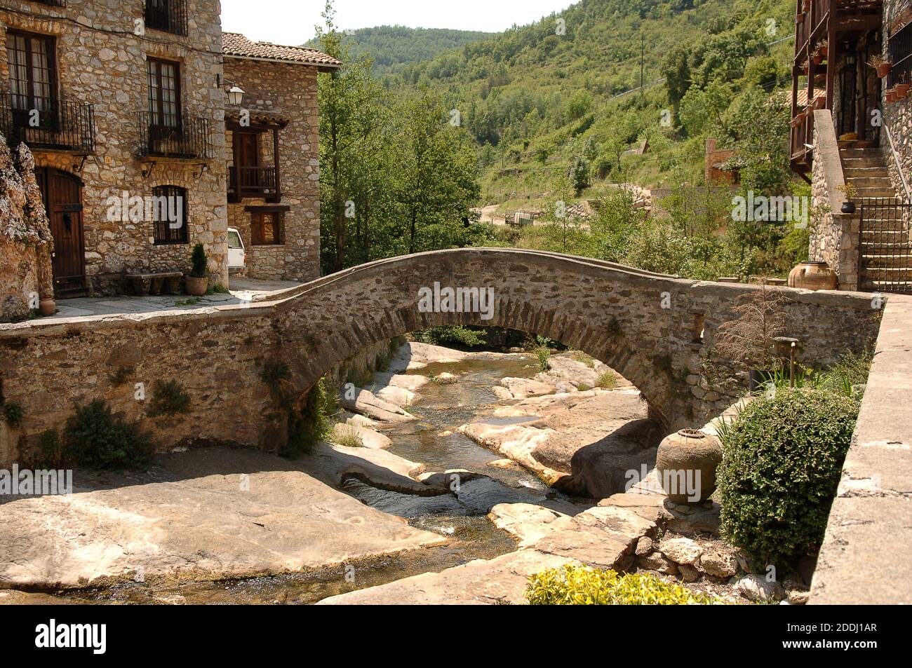 Bridge over the river Beget in the village of Beget, Pyrenees ...