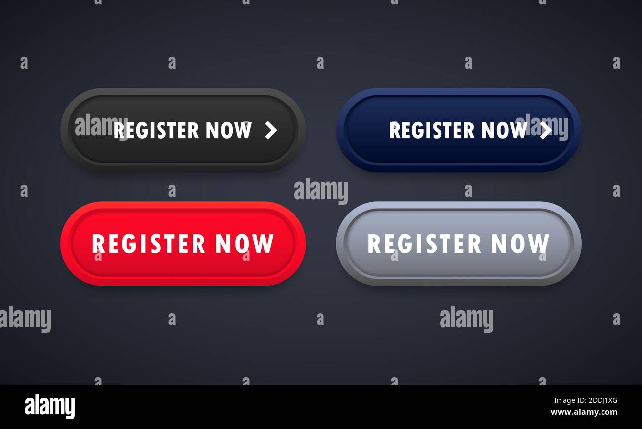Register now button set. For website. Registration. Vector on isolated ...