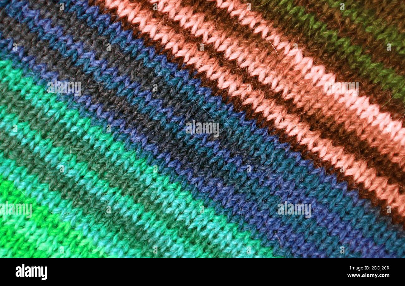 Top View of Multi-color Striped Alpaca Knitted Wool Fabric Texture in ...