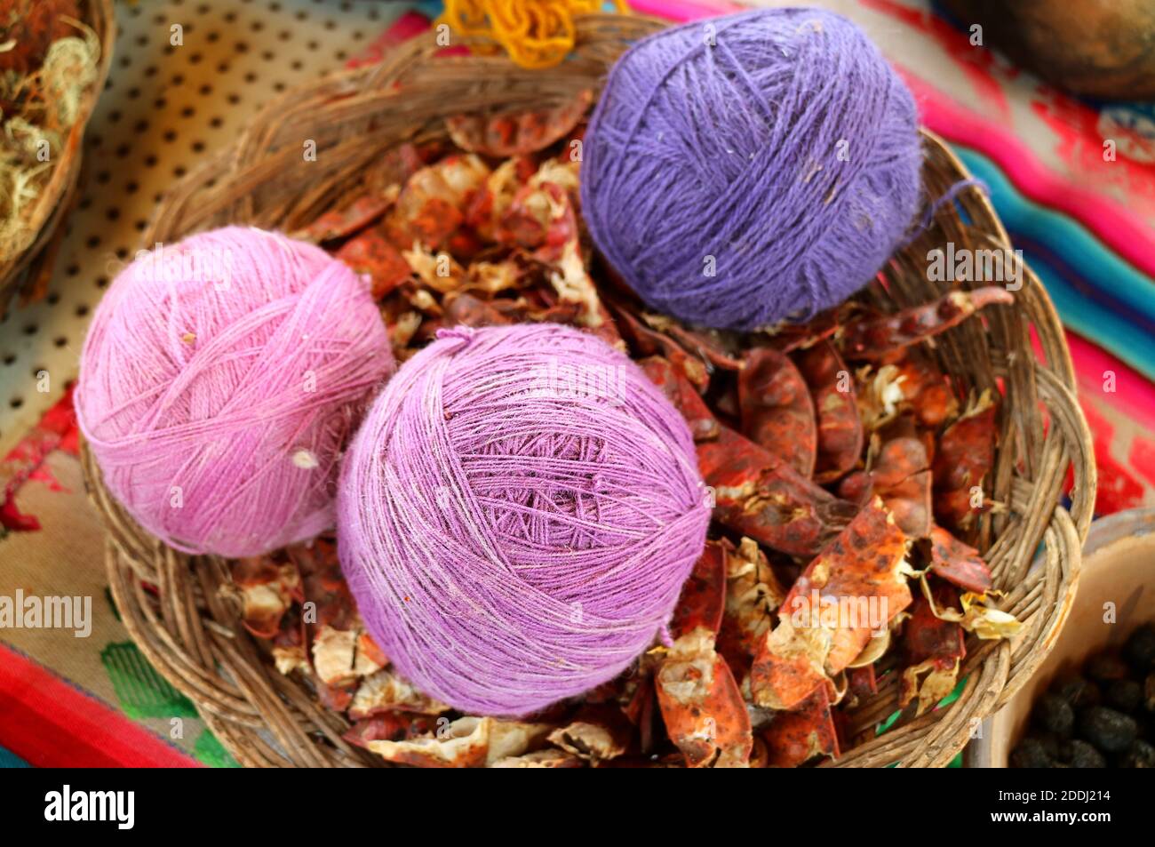 Closeup Purple and Pink Peruvian Alpaca Wool Yarn Balls Dyed from Local ...