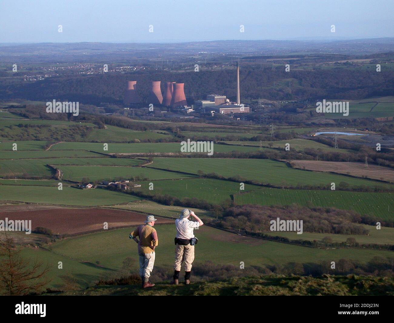 Walkers hiking on the Wrekin Hill, Shropshire 2006 looking towards the ...