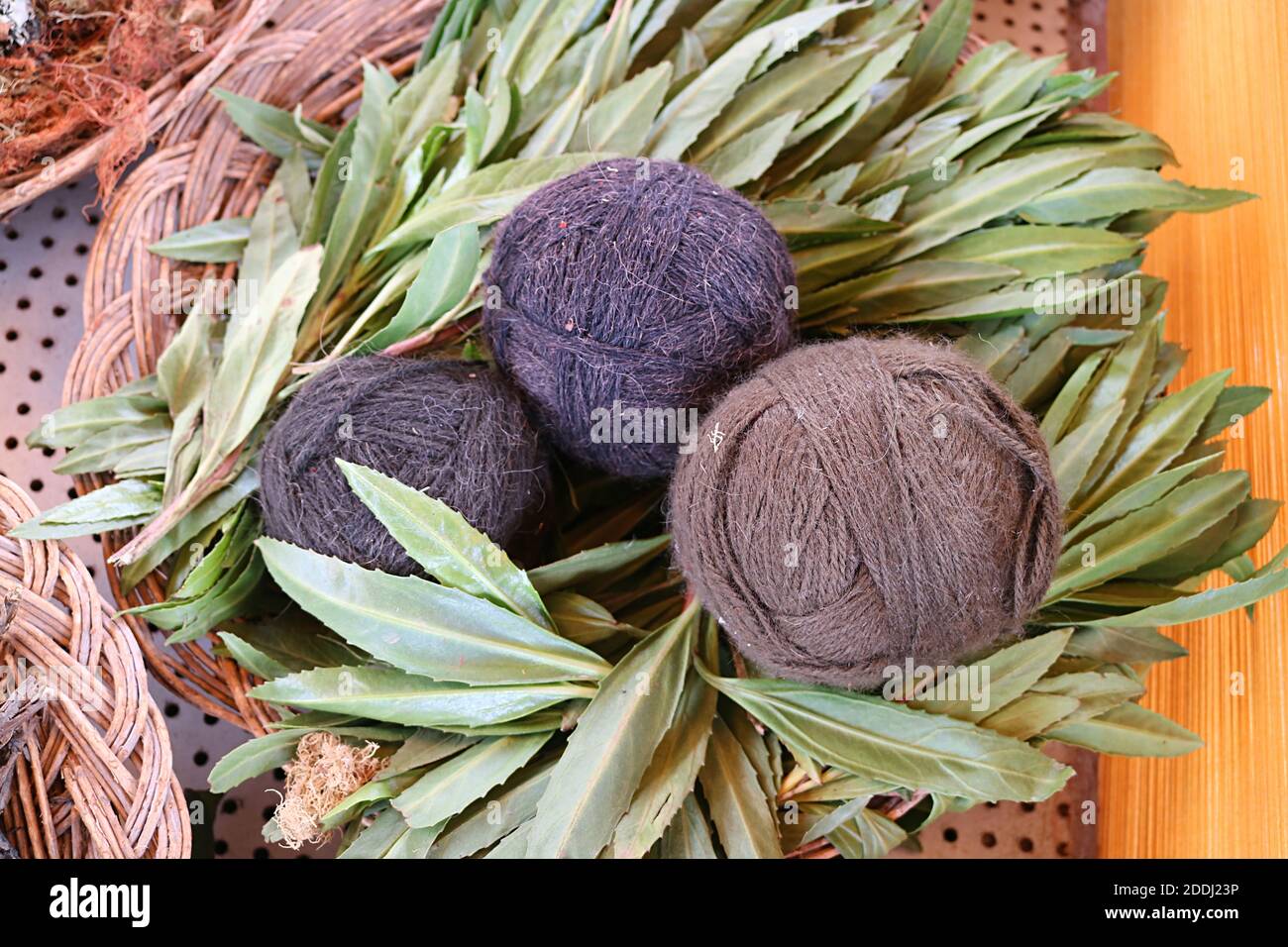 Basket of Peruvian Alpaca Wool Yarn Balls Dyed from Natural Local ...