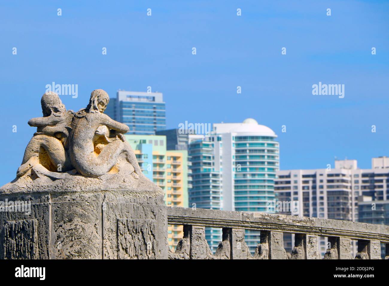 Miami Vizcaya Museum and Garden, stone barge and mermaid statues Stock ...