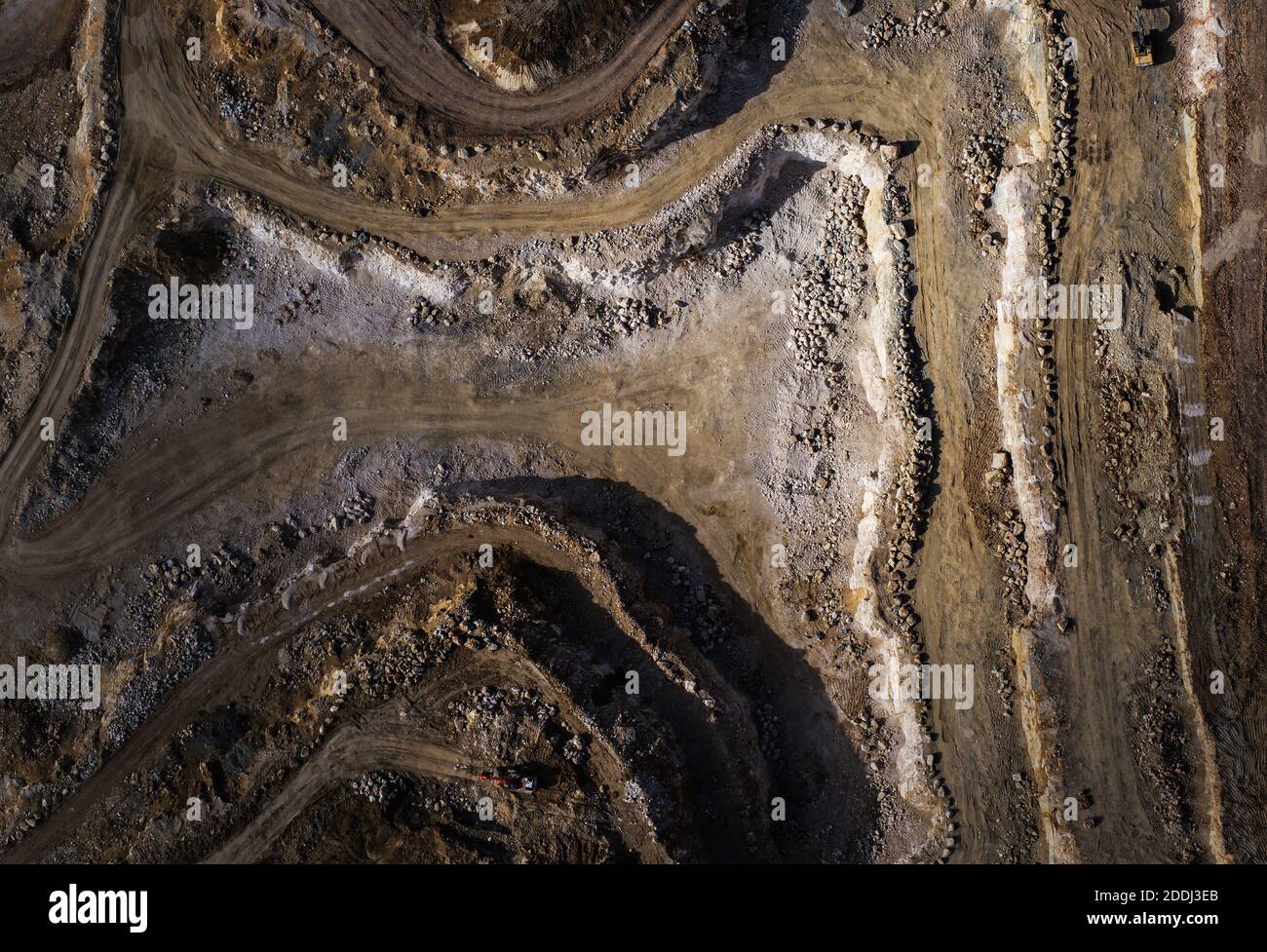 Working quarry environment seen from a drone. Amazing colorful patterns ...