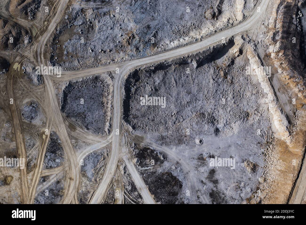 Working quarry environment seen from a drone. Amazing colorful patterns ...