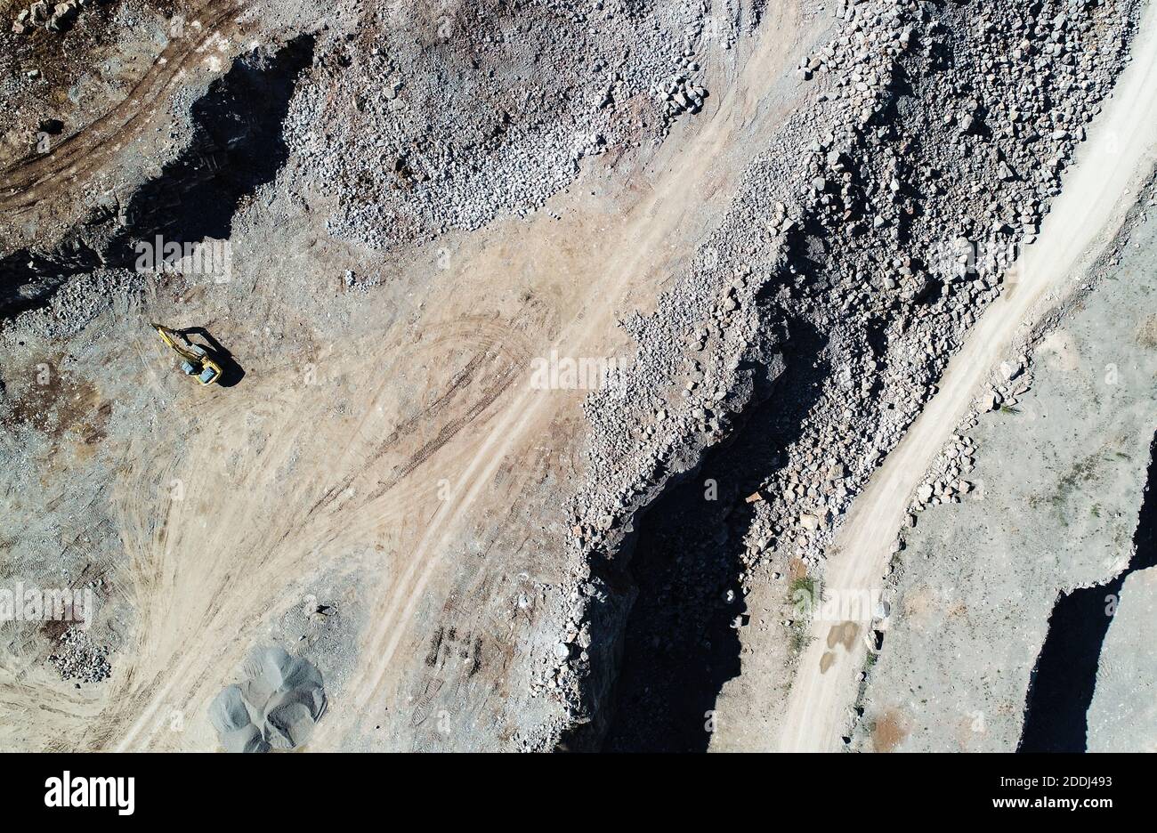 Working quarry environment seen from a drone. Amazing colorful patterns ...