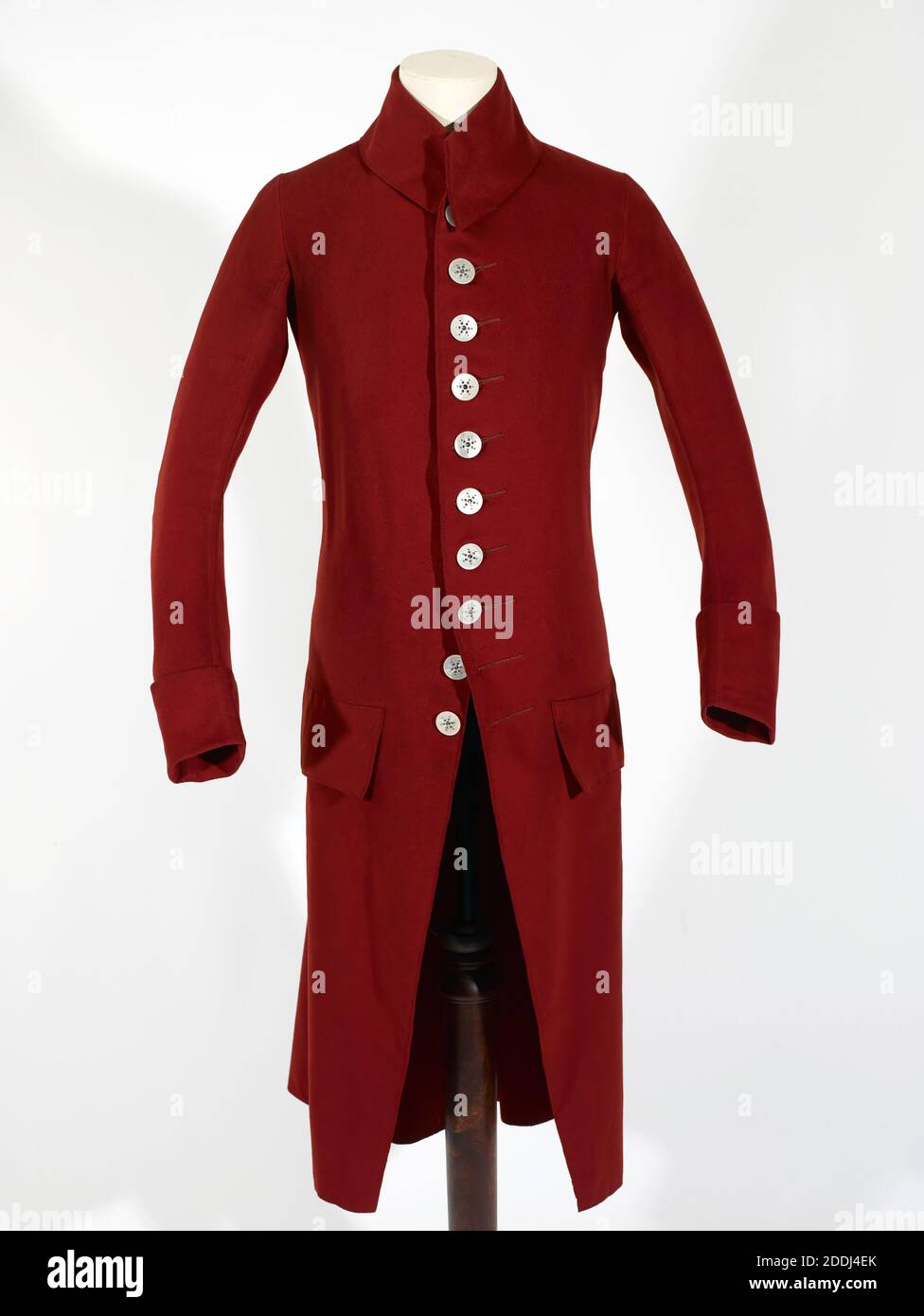 Man's Coat, 18th Century Crimson cloth coat with turn over collar and ...