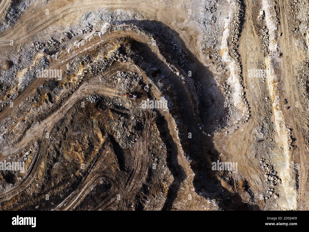 Working quarry environment seen from a drone. Amazing colorful patterns ...