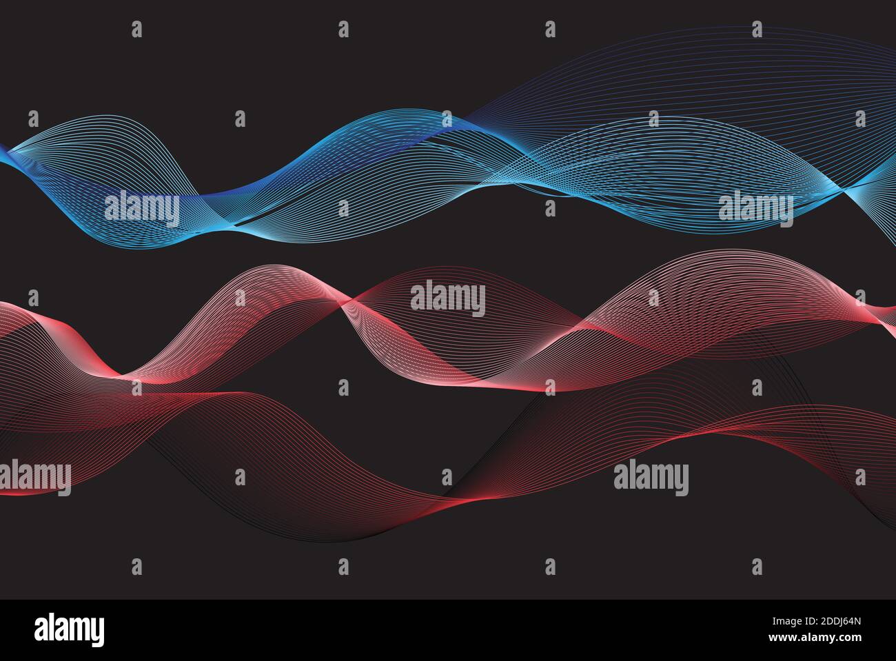Vivid illustration of blue line waves on a black background. Example of ...