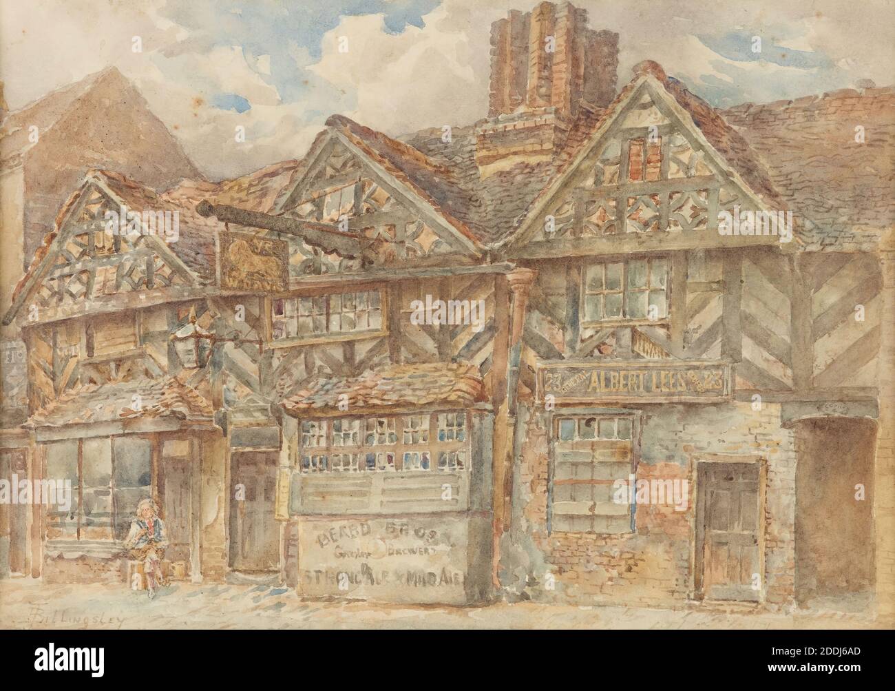Topographical view of Birmingham, Watercolour The Golden Lion pub ...