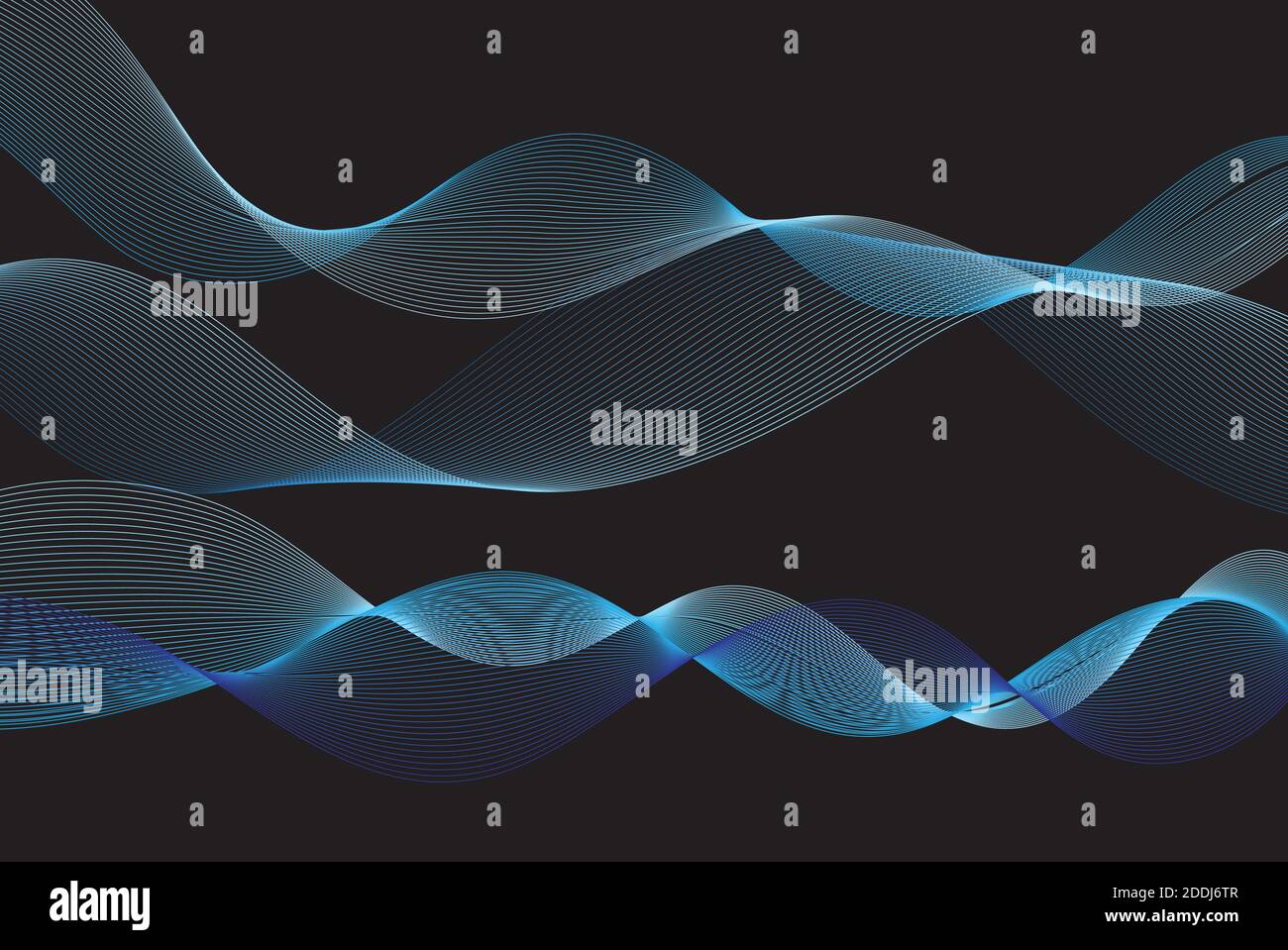 Vivid illustration of blue line waves on a black background. Example of ...