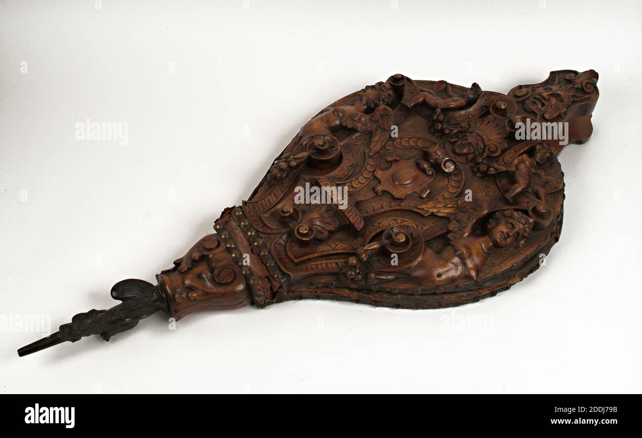 Bellows, 1500-1600 Pair of Italian, ornately carved walnut and bronze ...