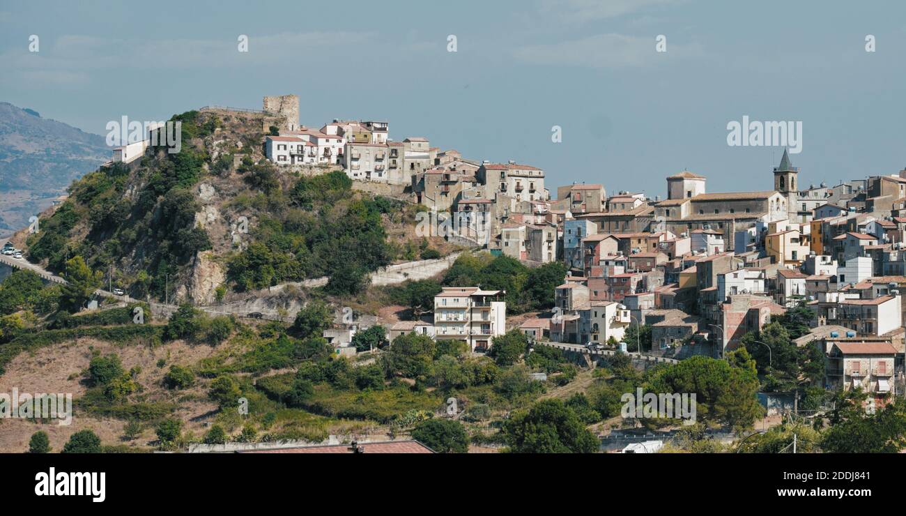 view on mountain village of Castel di Lucio old town of Sicily ...