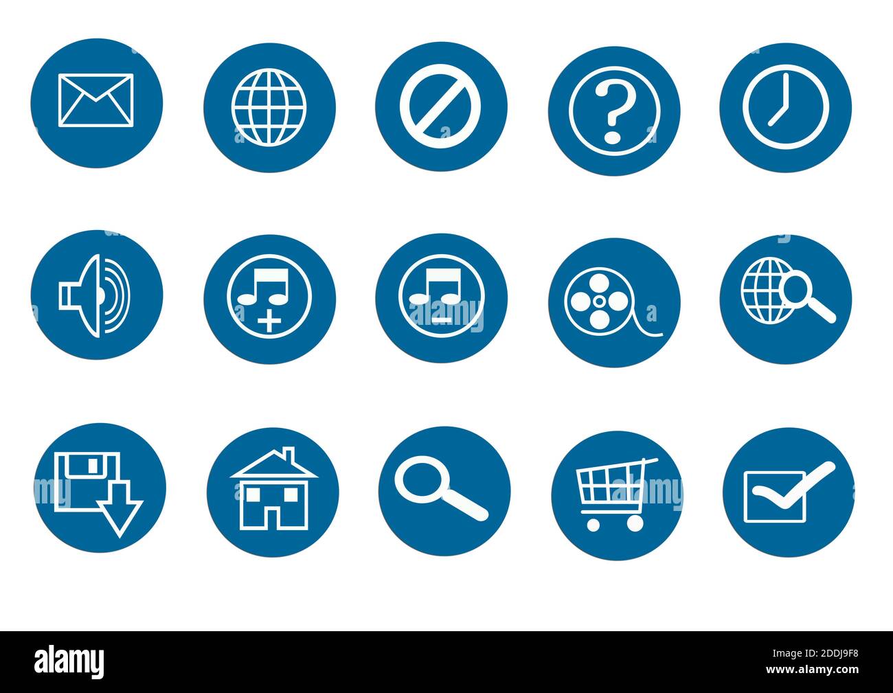 Web icon set in blue circle button, various icon set Stock Photo - Alamy