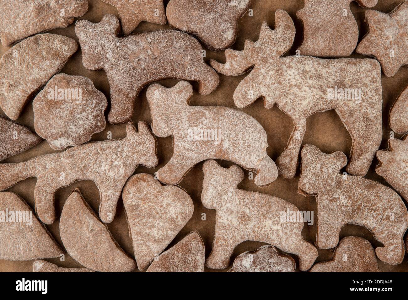 Gingerbread texture - top view and closeup of animal-shaped gingerbread ...