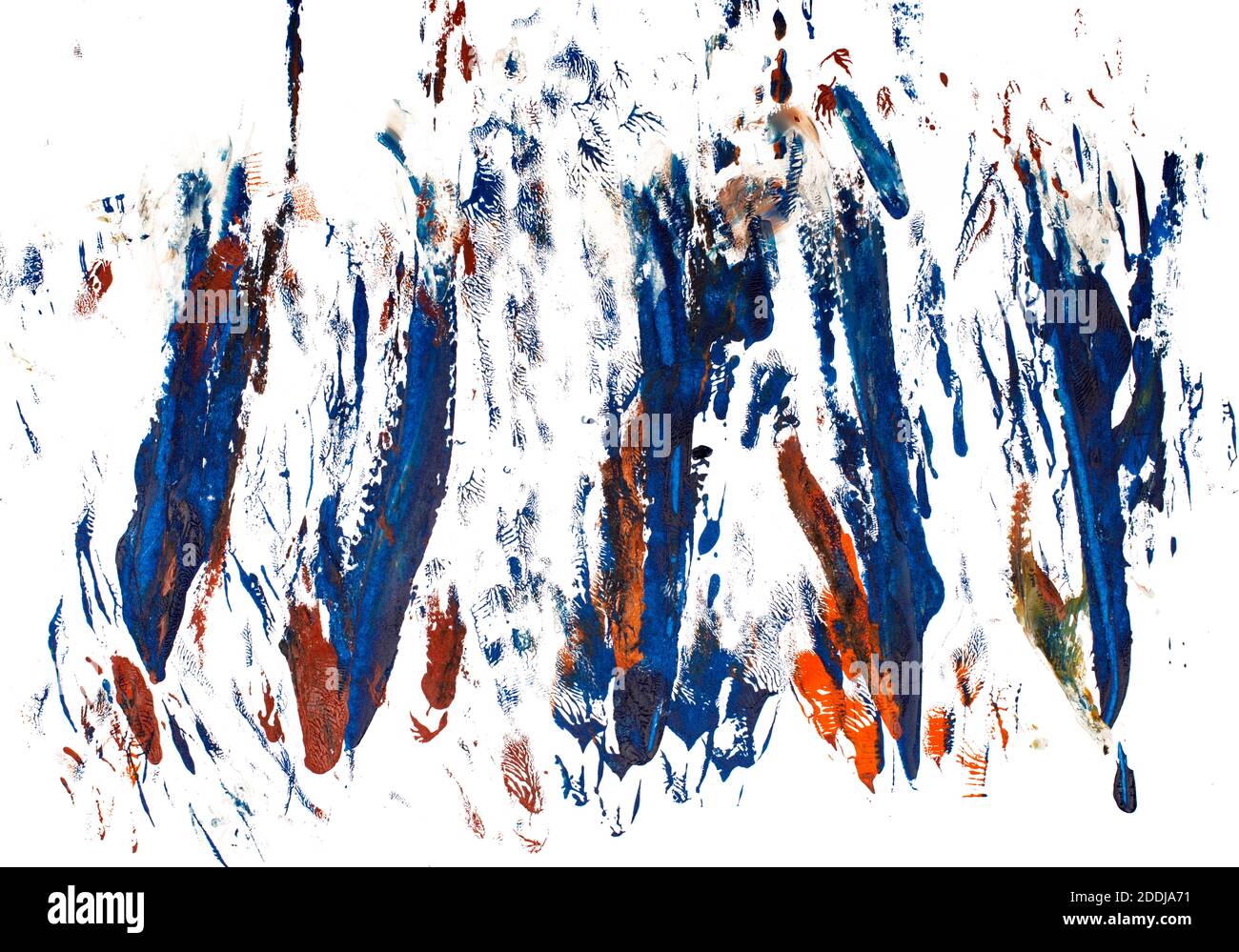 Abstract background with acrylic stokes and stains. Blue and orange on ...