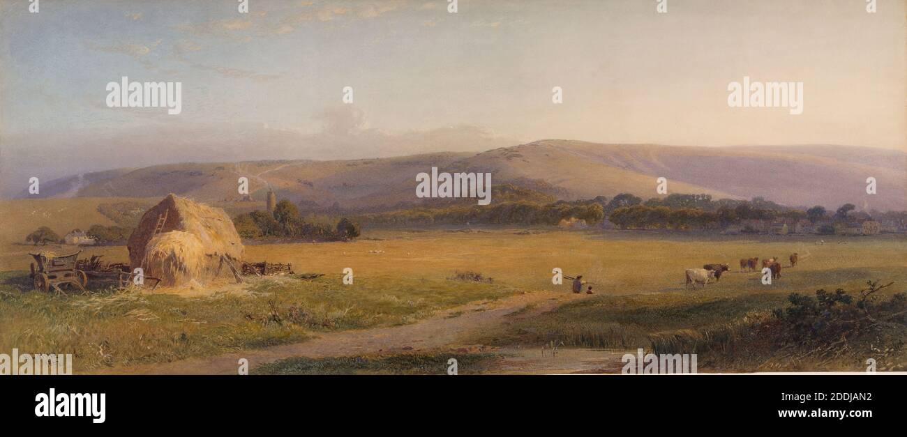 South Downs Pastures, 1867 Henry George Hine, Watercolour, England ...