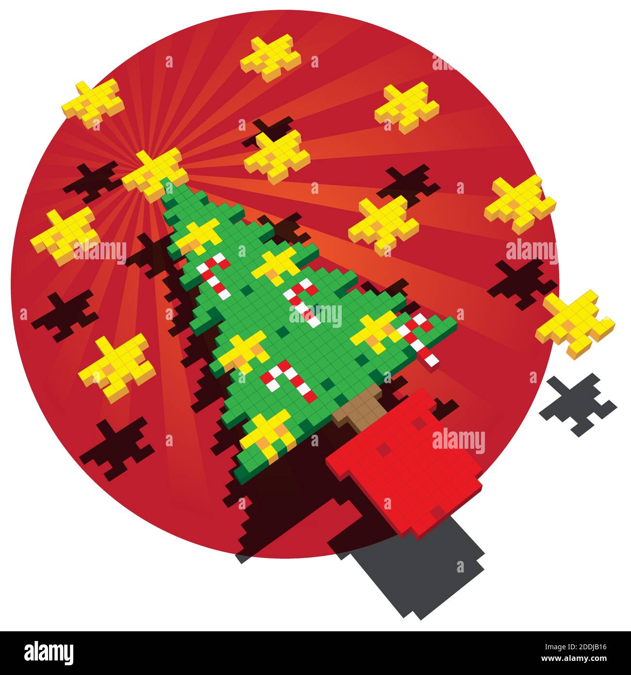 A Cube pixel illustration of a Christmas tree with Stars and Candy ...