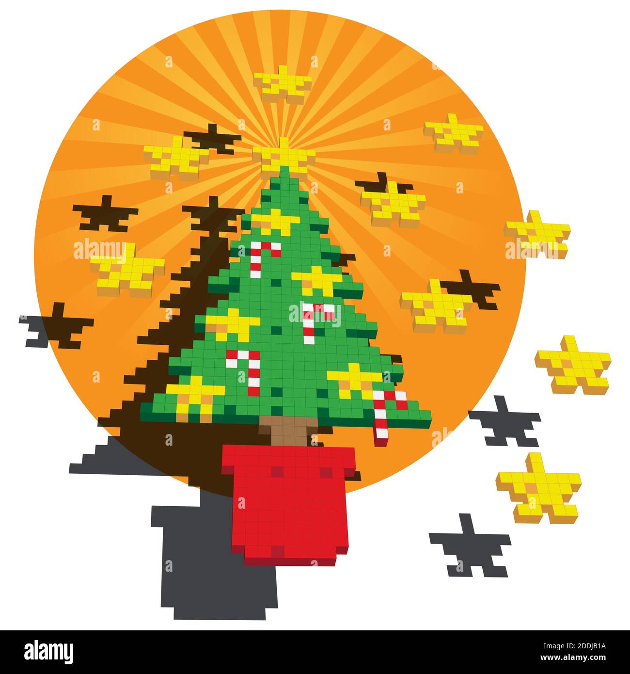 A Cube pixel illustration of a Christmas tree with Stars and Candy ...