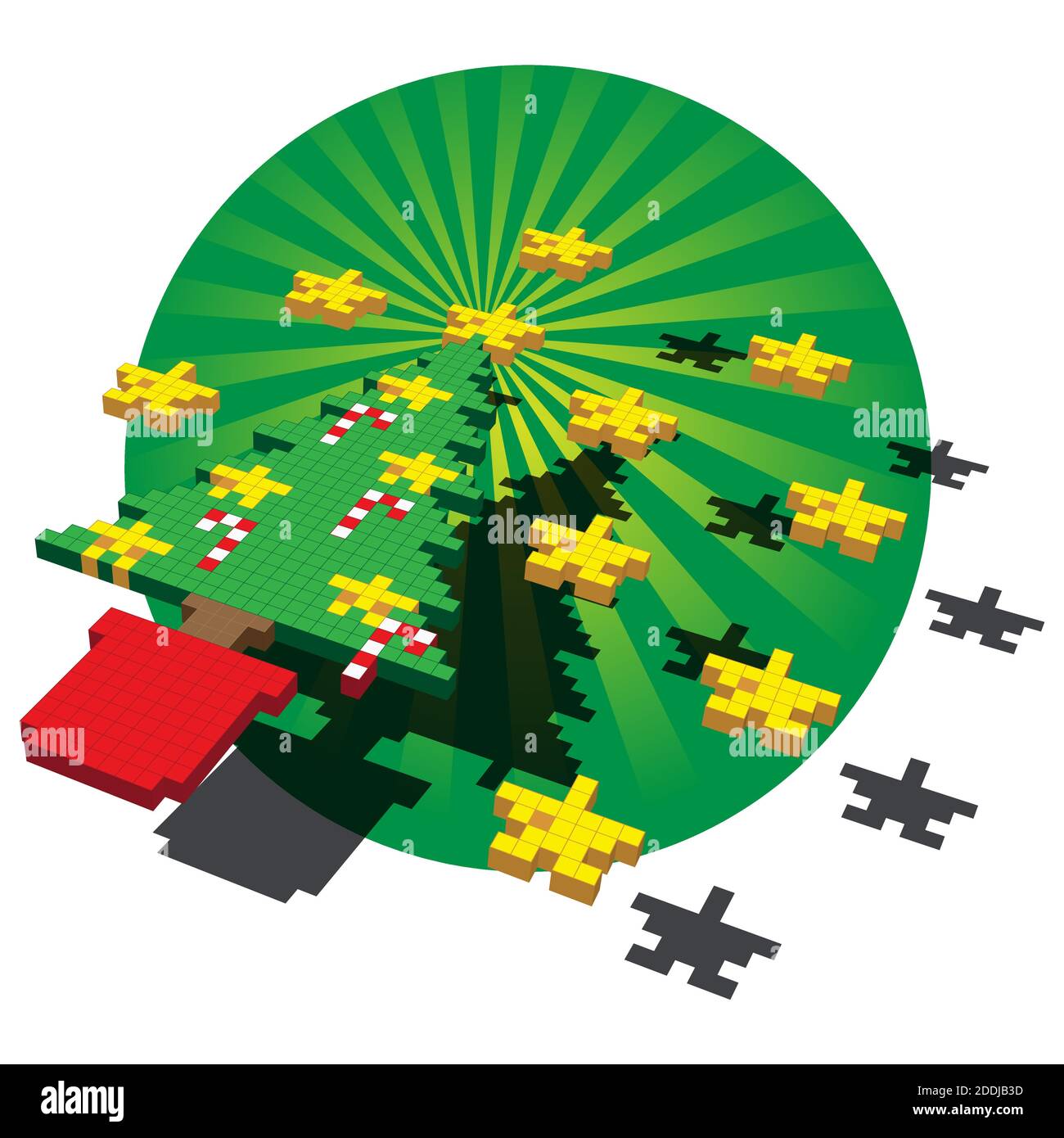 A Cube pixel illustration of a Christmas tree with Stars and Candy ...