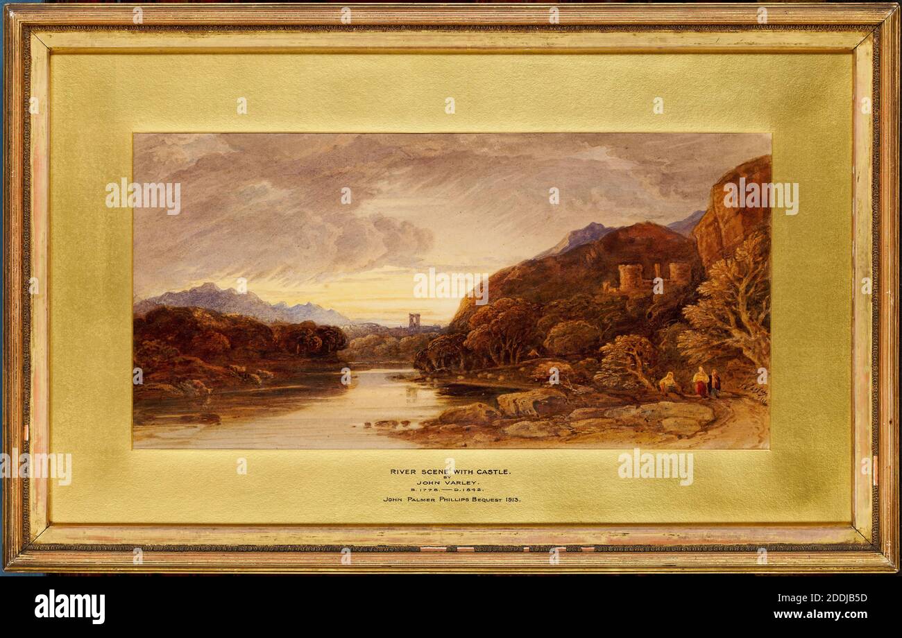 River Scene With Castle, 1800-1840 John Varley, Landscape, Mountain ...
