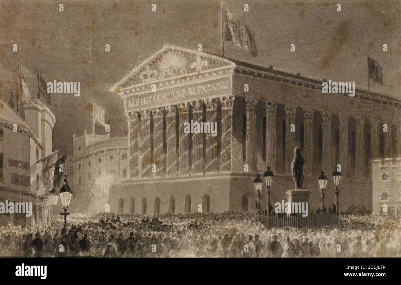 Topographical view of Birmingham, Ink Wash Drawing Birmingham Town Hall ...