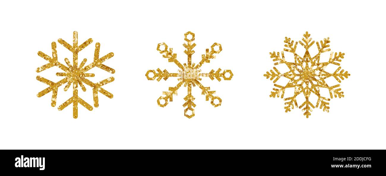 Gold glitter snowflakes set on white background. Luxury design element ...