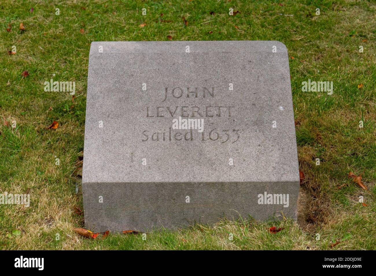Marker for John Leverett in the Puritan Way in the grounds of St ...