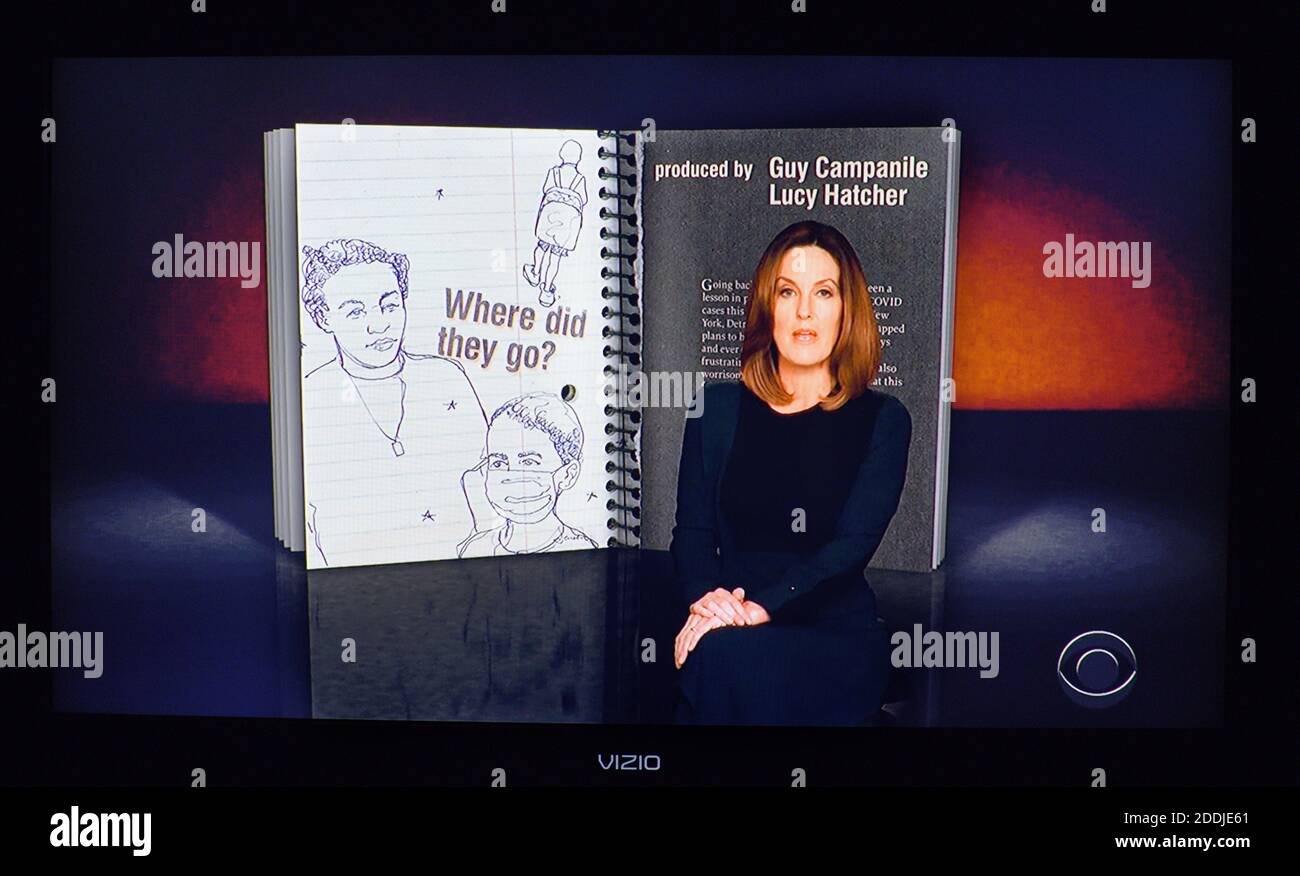 A television screenshot of Sharyn Alfonsi, a correspondent for the CBS ...