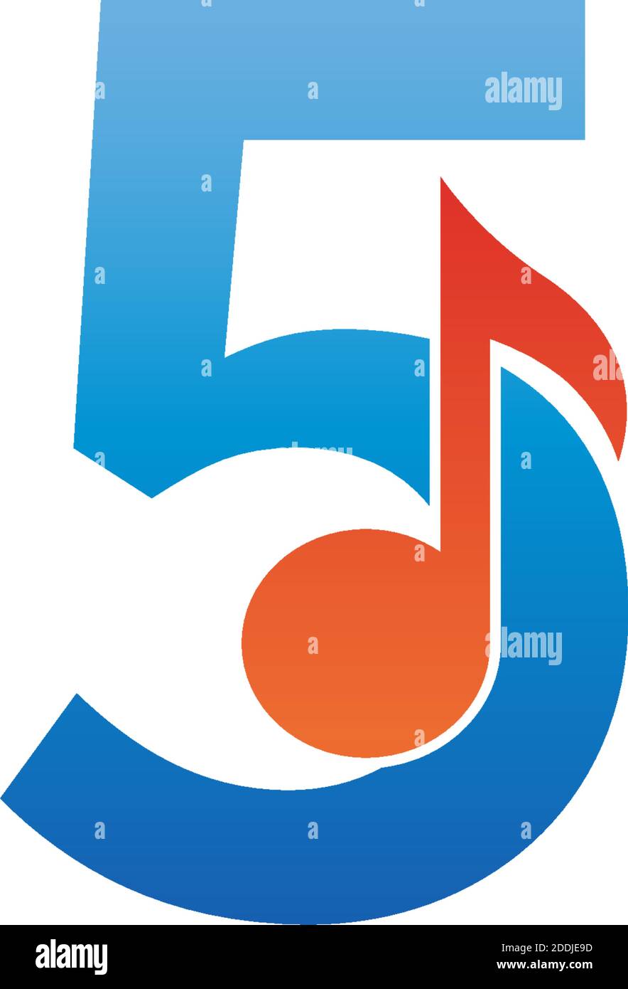 Number 5 logo icon combined with note musical design template Stock ...