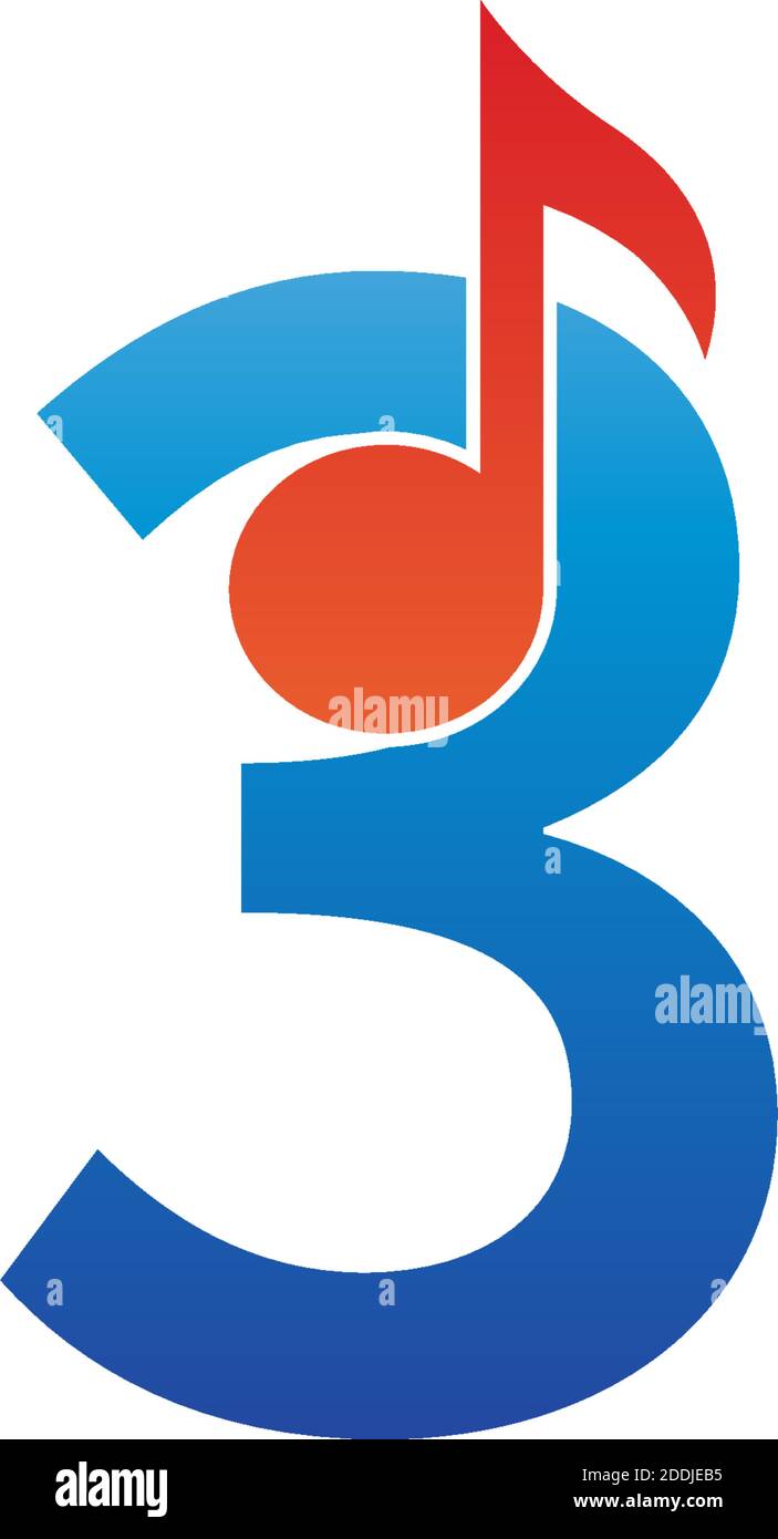 Number 3 logo icon combined with note musical design template Stock ...