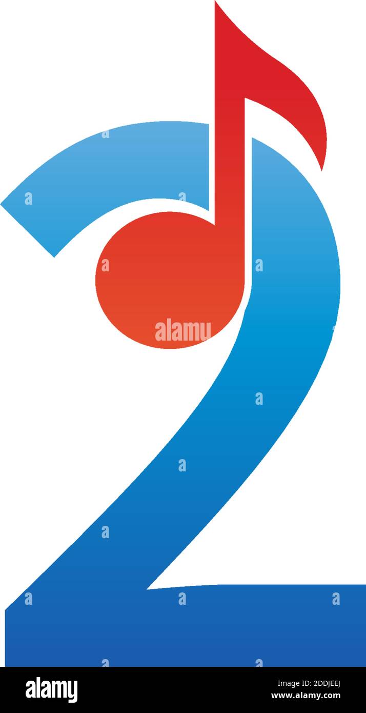 Number 2 logo icon combined with note musical design template Stock ...