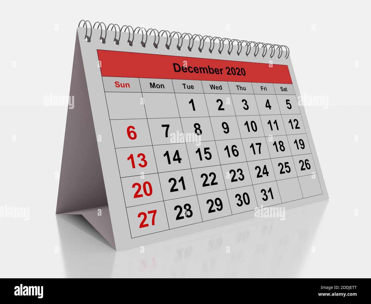 One page of the annual monthly calendar - month December 2020. 3d ...