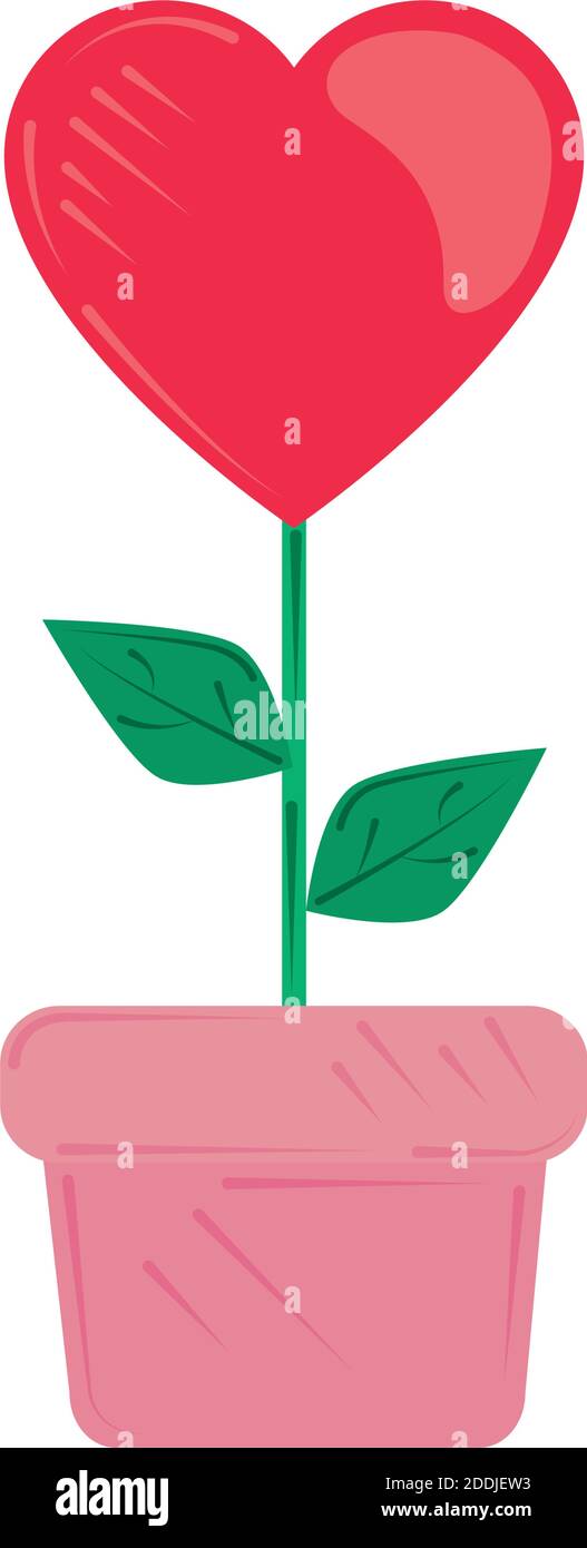 valentines day, potted flower shaped heart romantic design vector ...