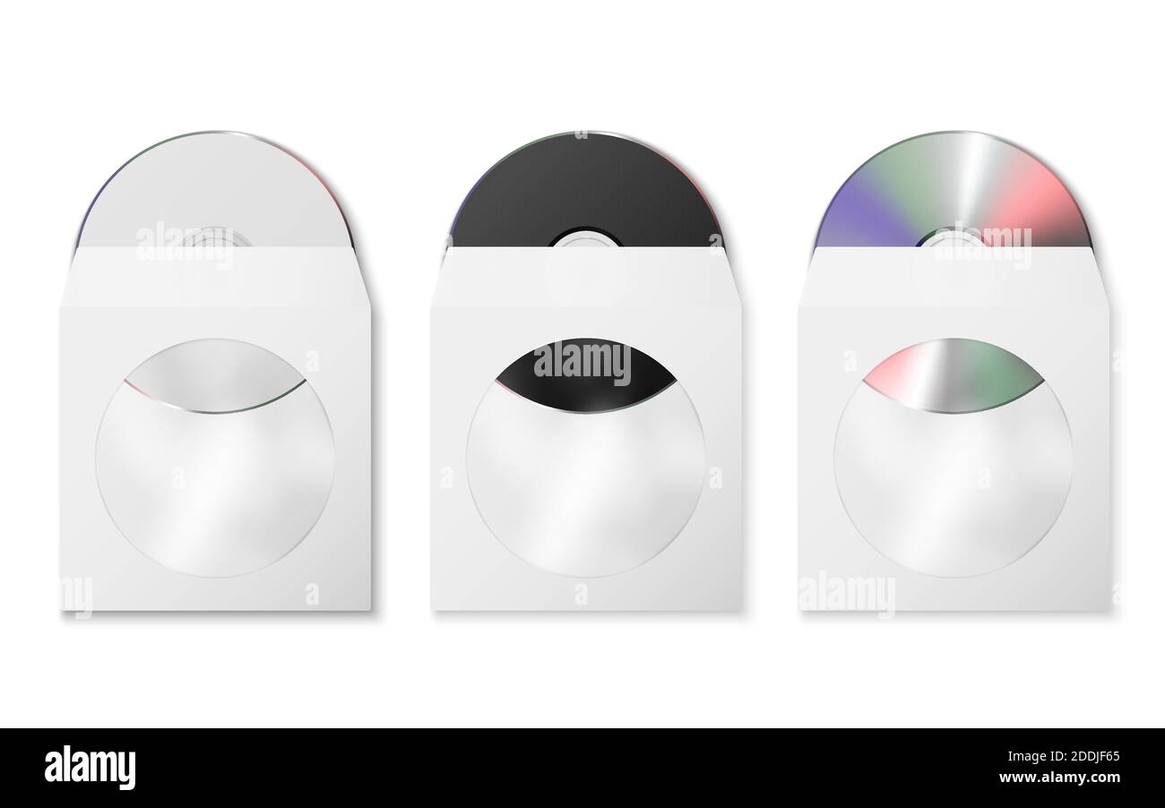 Vector 3d Realistic White, Black and Multicolor CD, DVD in Opened Paper ...