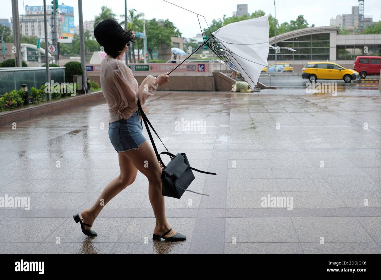 People struggle with heavy rain and strong winds brought by typhoon ...