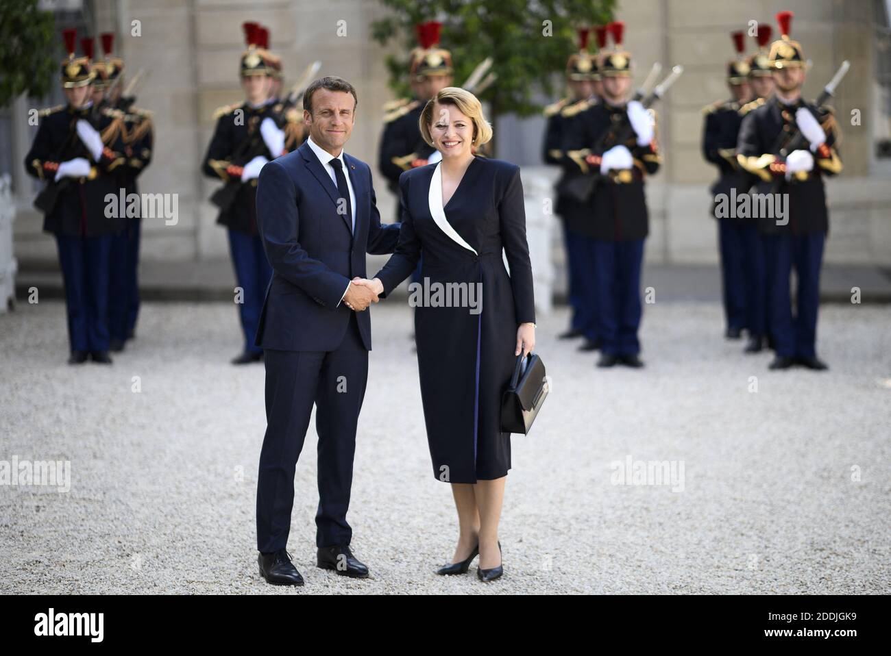 French President Emmanuel Macron with Slovakia's President Zuzana ...