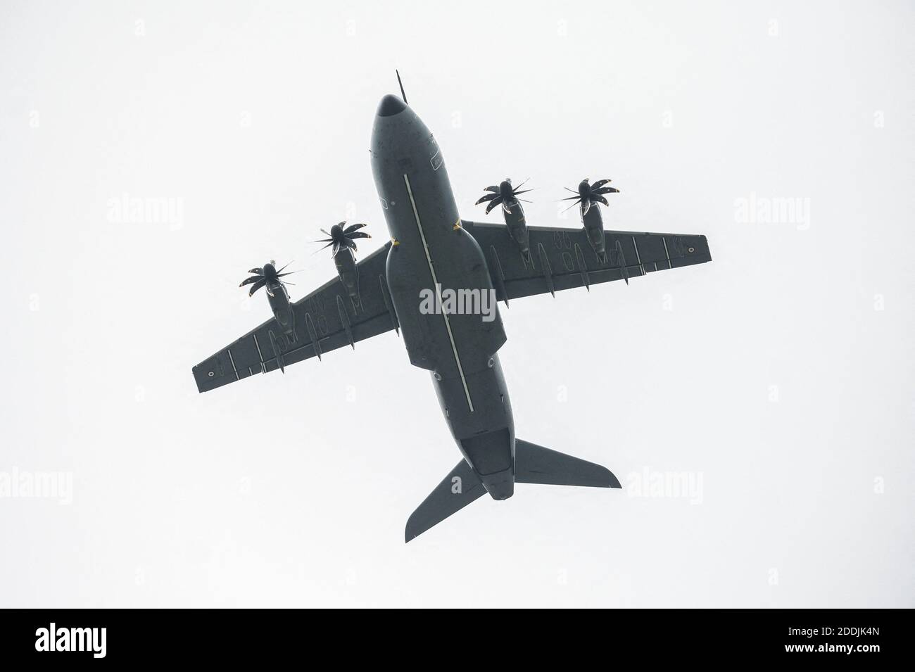 A plane (A400M Atlas) flies during the Bastille Day military parade ...