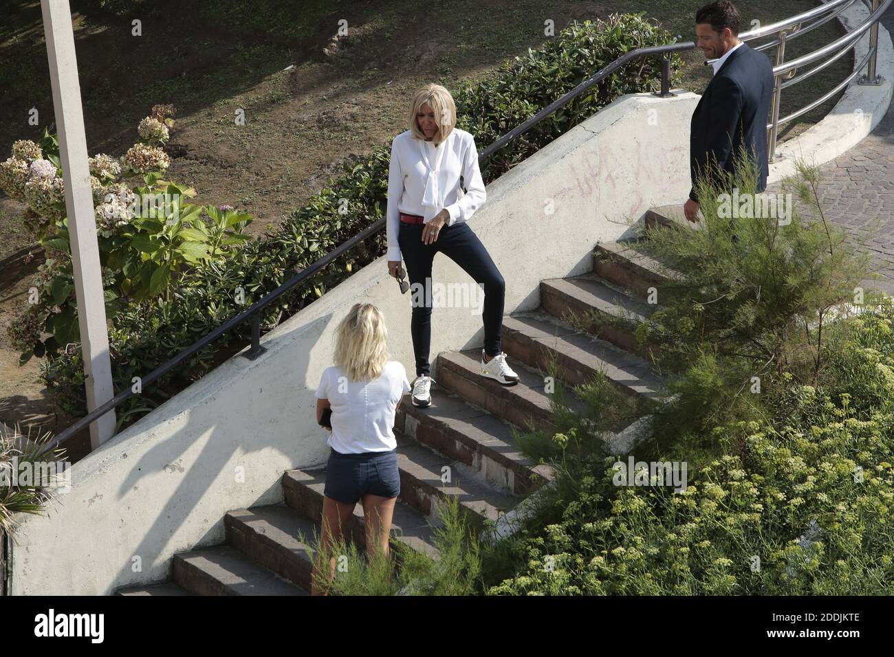 Brigitte Macron walking in Biarritz, France, on August 2019, during the ...