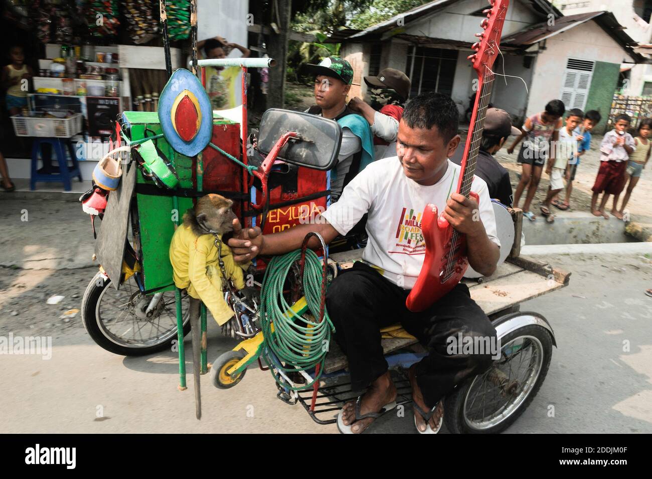 The chained monkey seen during streets circus exhibition begining on ...