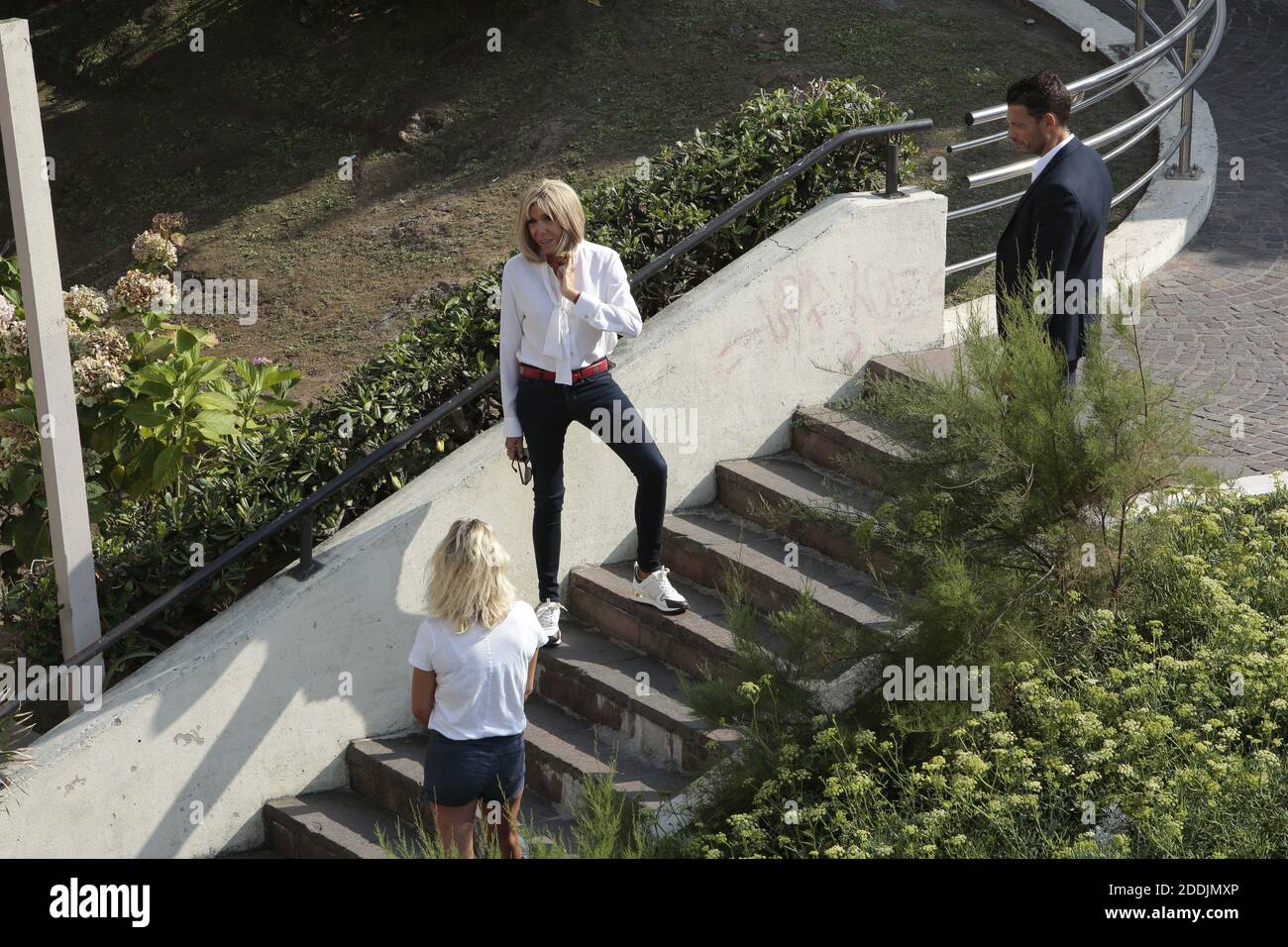 Brigitte Macron walking in Biarritz, France, on August 2019, during the ...