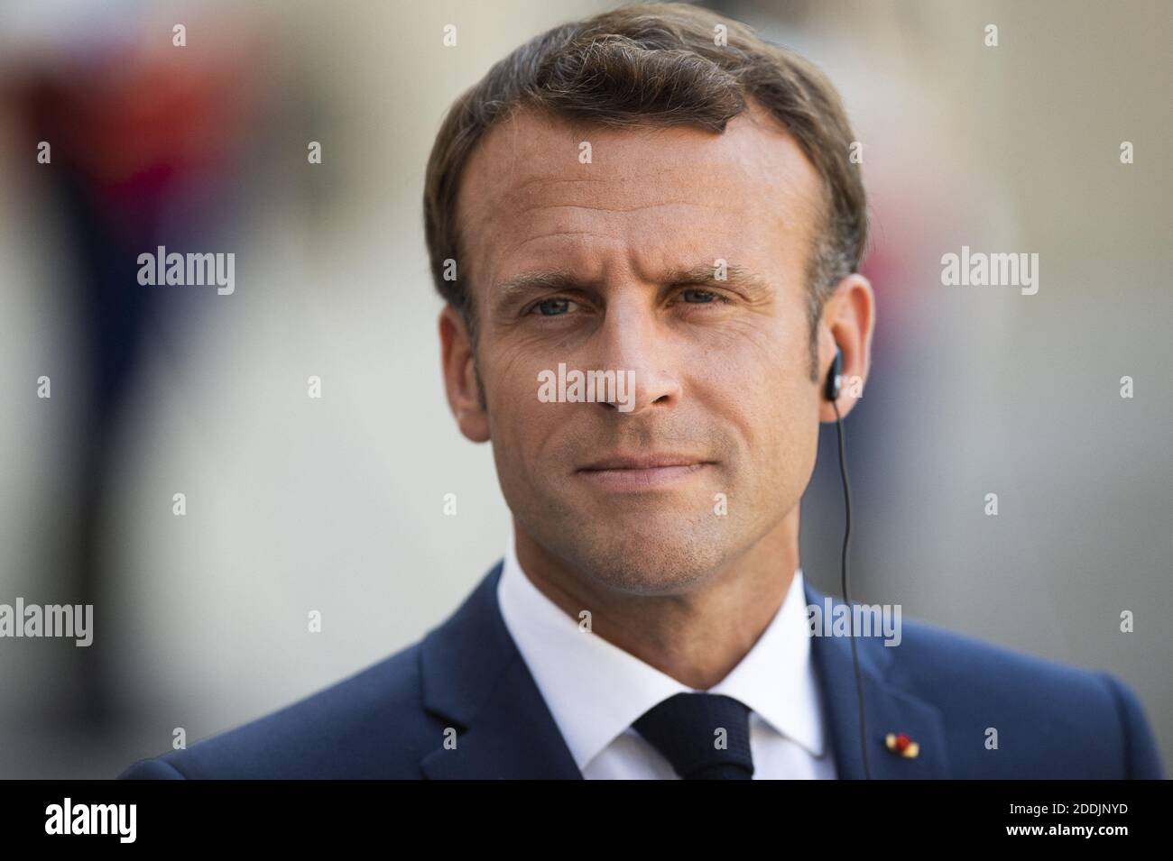 French President Emmanuel Macron gestures at the Elysee Presidential ...