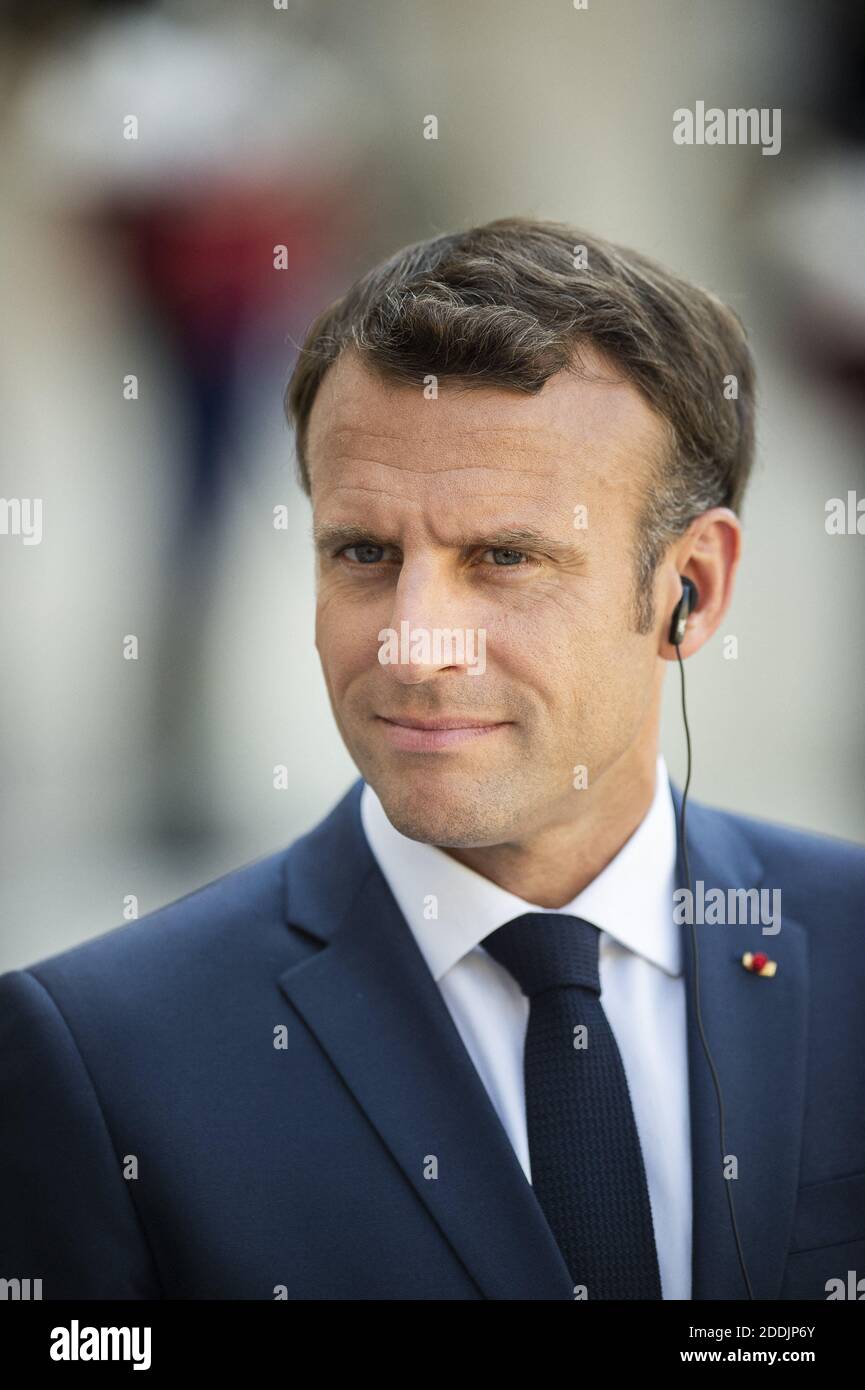 French President Emmanuel Macron gestures at the Elysee Presidential ...