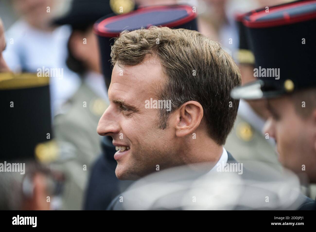 French president Emmanuel Macron smiles during the Bastille Day ...