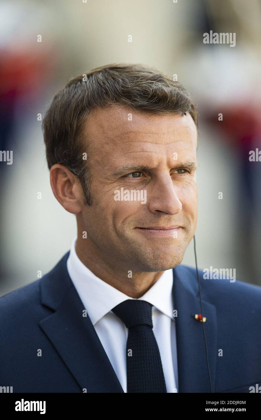 French President Emmanuel Macron gestures at the Elysee Presidential ...