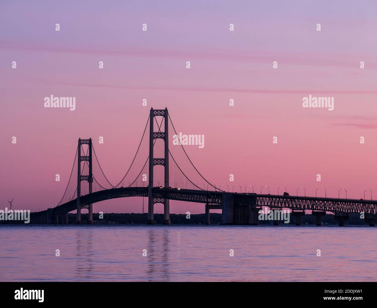 Mackinac Bridge at dusk from Strait's State Park, St. Ignace, Upper ...