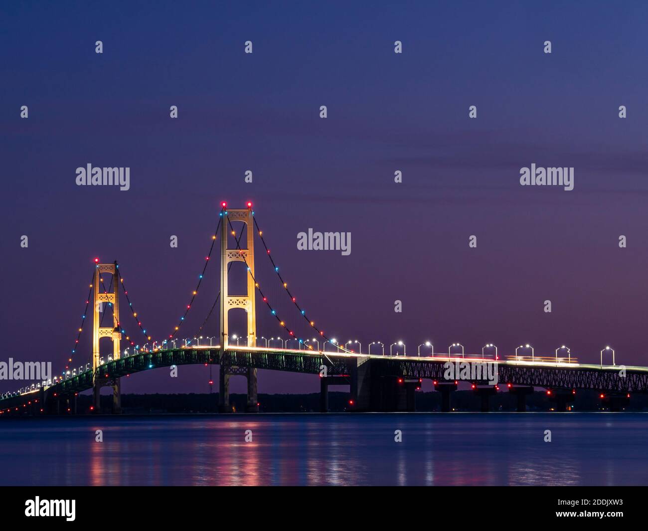 Mackinac Bridge at dusk from Strait's State Park, St. Ignace, Upper ...
