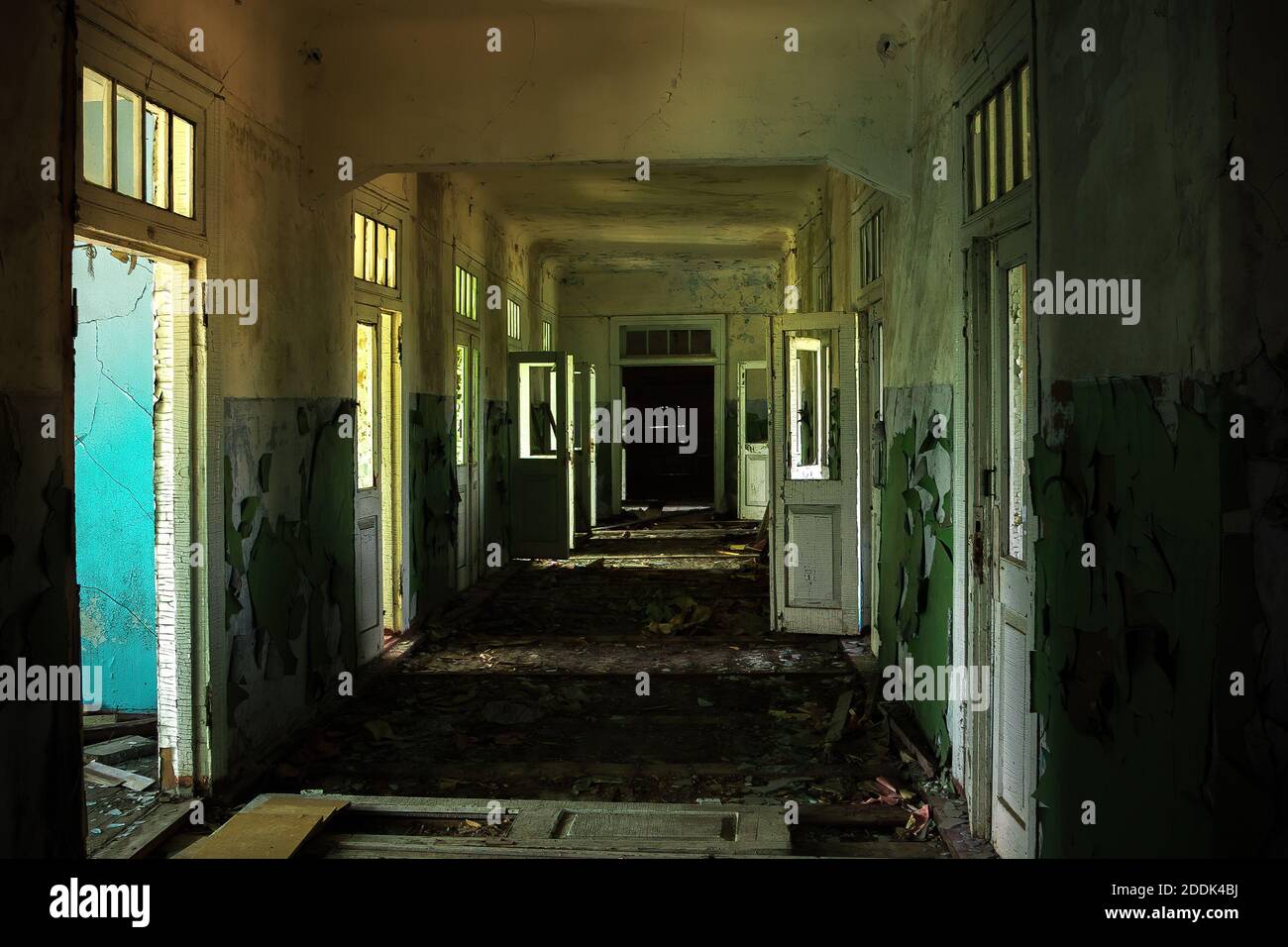 Dark dirty corridor of old abandoned building Stock Photo - Alamy