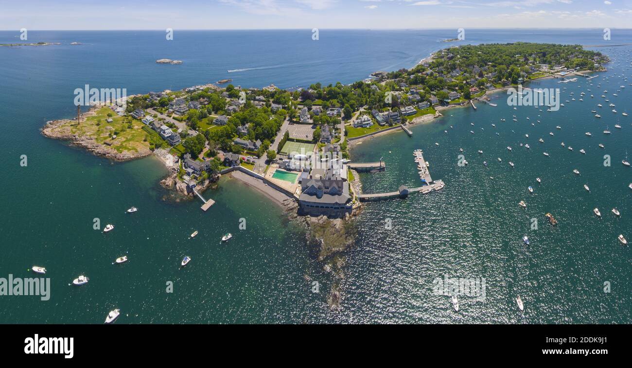 Aerial view panorama of Marblehead Neck and Marblehead Harbor in town ...