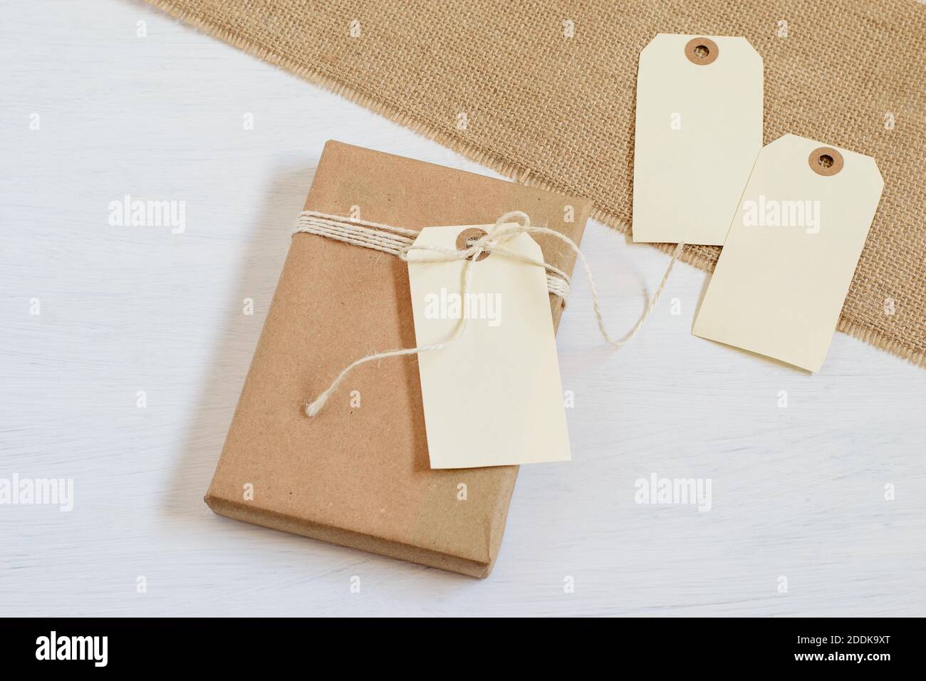 Handmade alternative gift wrapped in recycled craft paper with blank ...